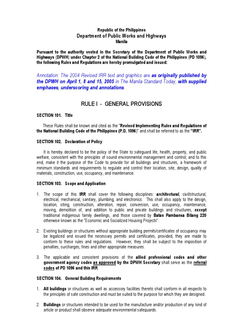 Revised IRR of the National Building Code | PDF