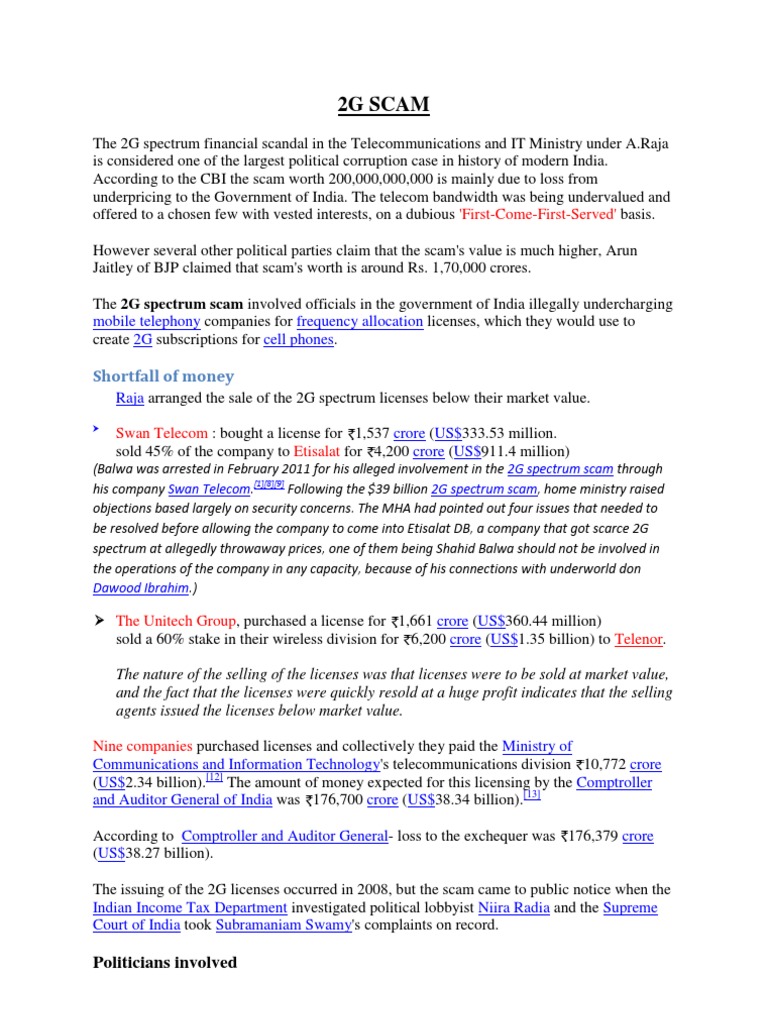 2G Spectrum Scam: India's Biggest Corruption | PDF | Telecommunications ...