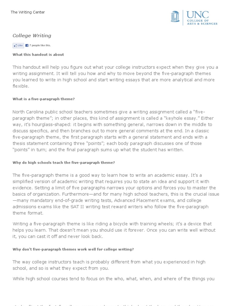College Writing The Writing Center | PDF | Test (Assessment) | Essays