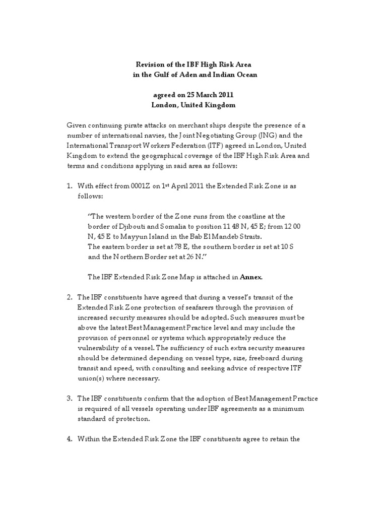 Revision of IBF High Risk Area 250311 PDF | PDF | Piracy | Somalia