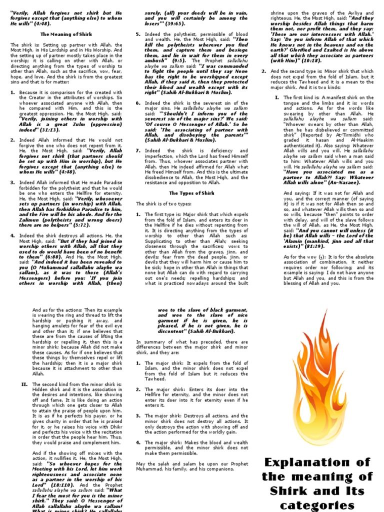 Explanation of The Meaning of Shirk and Its Categories - Pamphlet # 5 ...