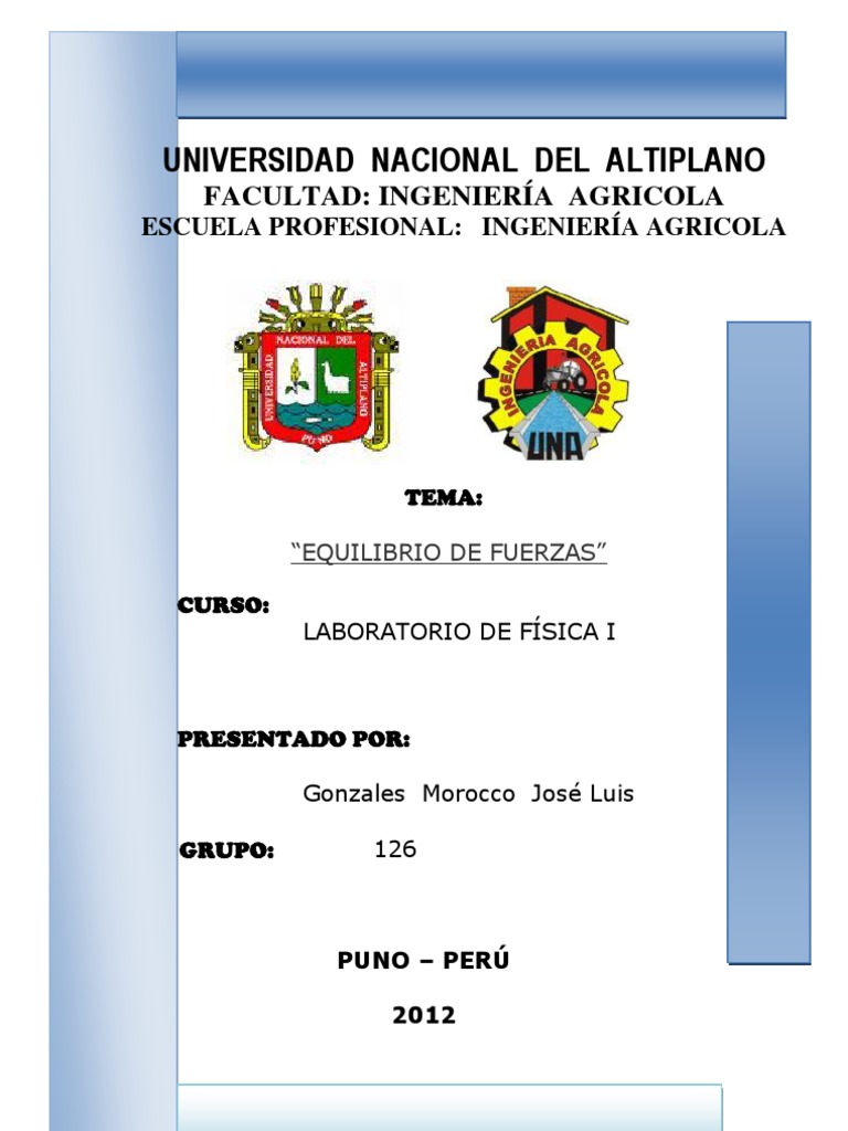 Informe Laboratorio de Equlibrio de Fuerzas Practica 01ultimo | PDF | Vector Euclidiano ...