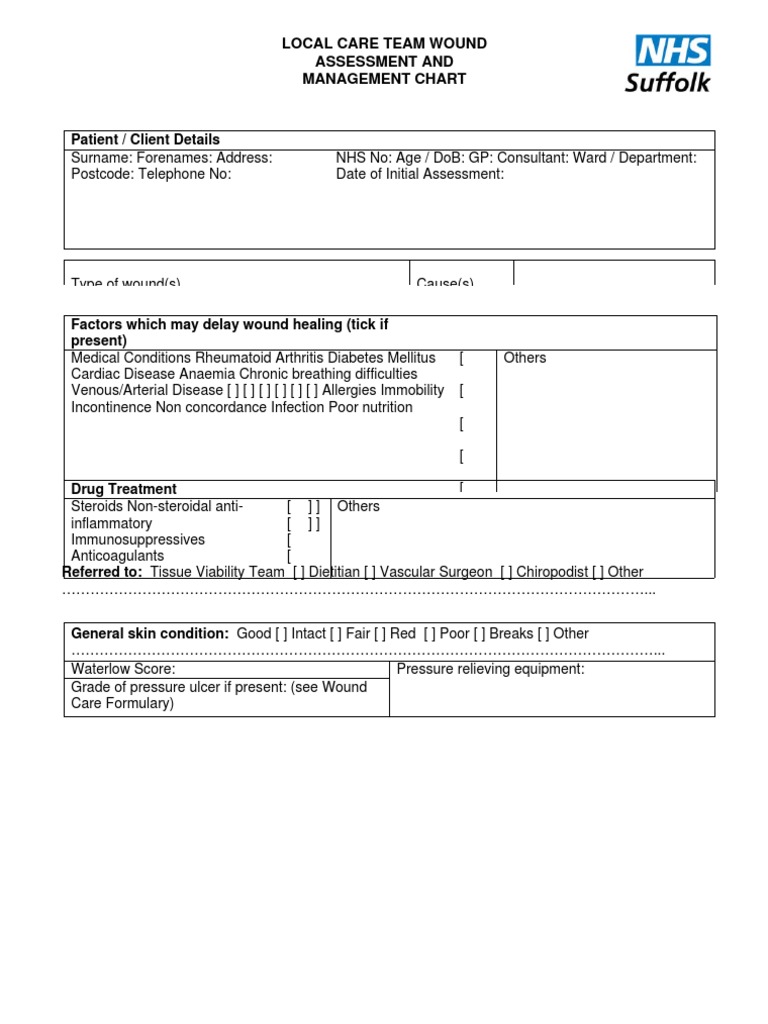 Local Wound Assessment Management Chart | PDF | Self-Improvement