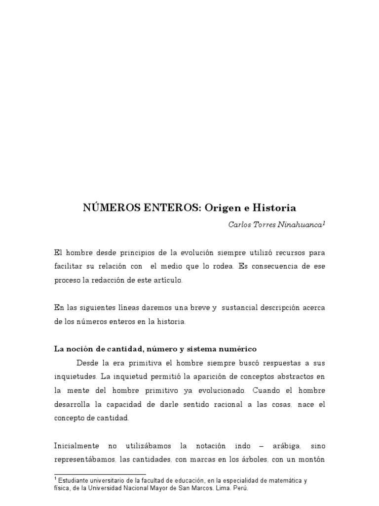Historia De Los Numeros Enteros Pdf Números Entero