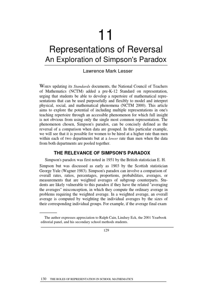 Representations of Reversal An Exploration of Simpson S Paradox | PDF ...