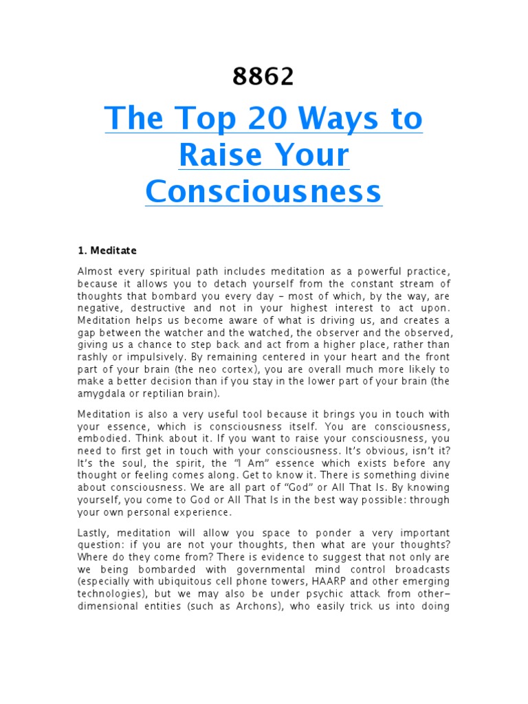 The Top 20 Ways To Raise Your Consciousness: 1. Meditate | PDF | Foods ...