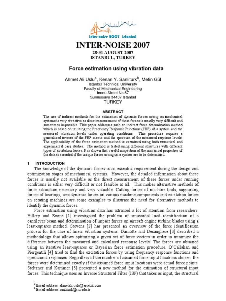 Force Estimation Using Vibration Data | PDF | Matrix (Mathematics ...