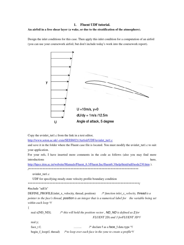 Fluent UDF Tutorial.: An Airfoil in A Free Shear Layer (A Wake, or Due To The Stratification of ...