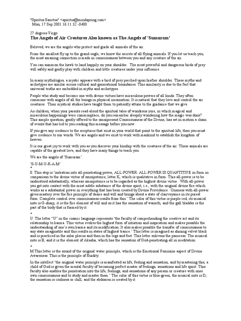 The Angels of Air Creatures | PDF | Wisdom | Virtue