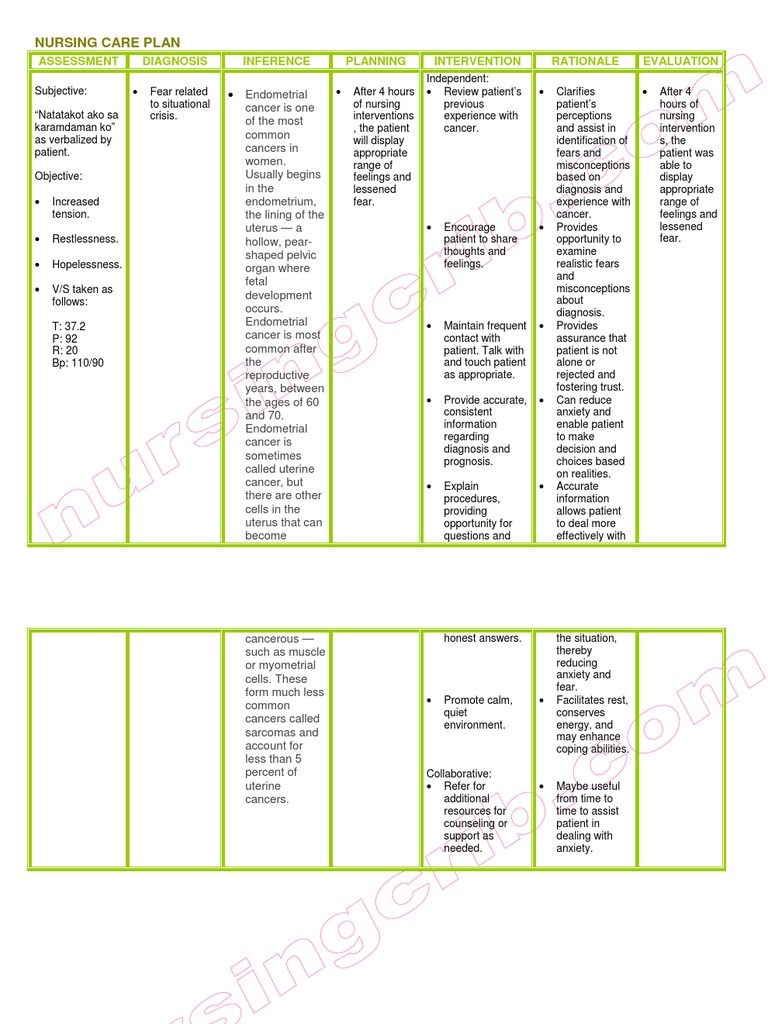Endometrial Cancer Nursing Care Plan | PDF | Cancer | Nursing