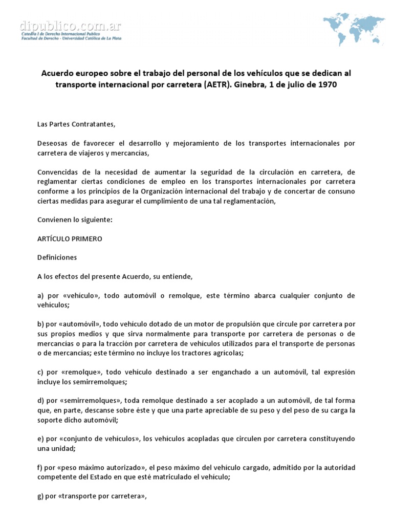 Acuerdo AETR sobre transporte internacional | PDF | La carretera ...