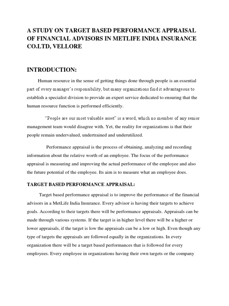 Performance Appraisal Project | PDF | Performance Appraisal | Met Life
