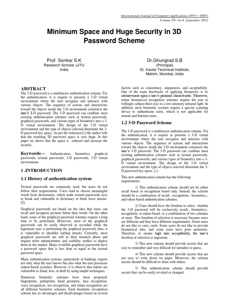 Minimum Space And Huge Security In 3d Password Scheme Prof Sonkar S K
