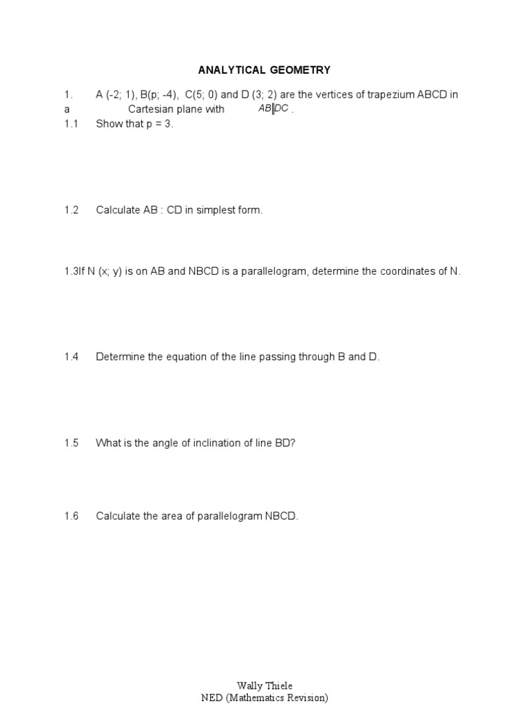 Analytical Geometry: DC AB | PDF | Line (Geometry) | Cartesian ...