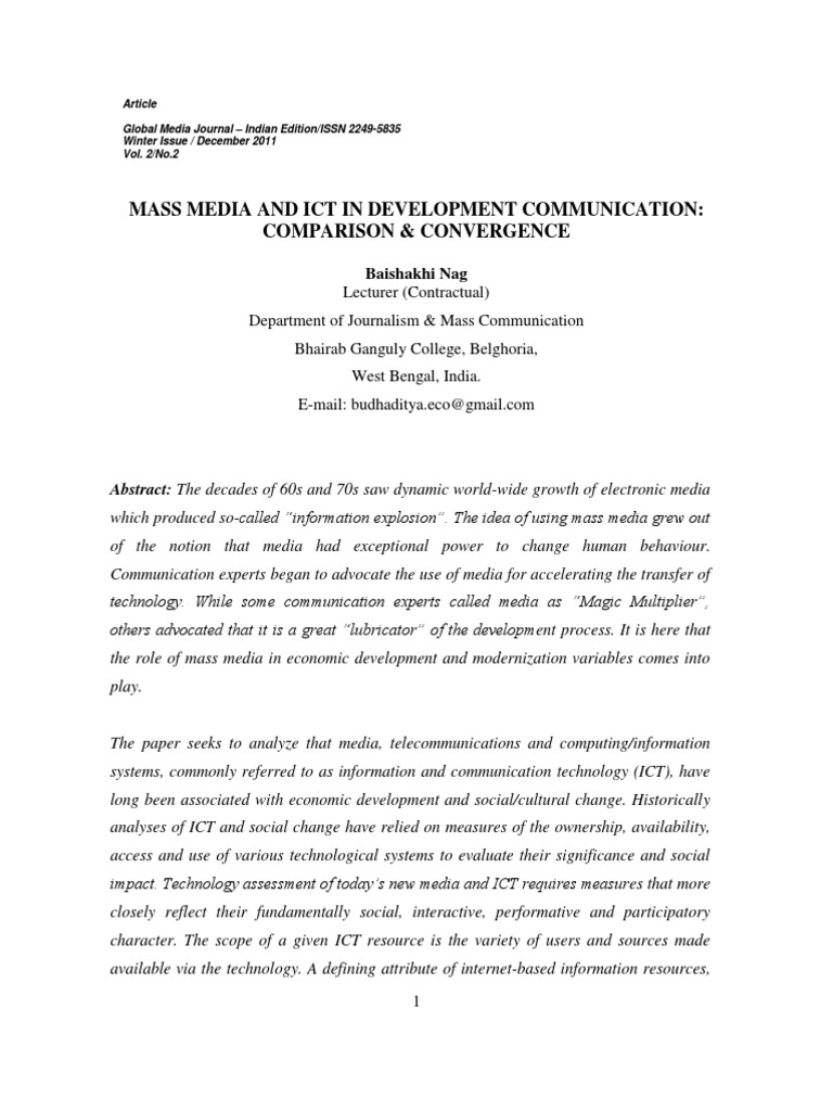 Mass Media and Ict in Development Communication: Comparison ...