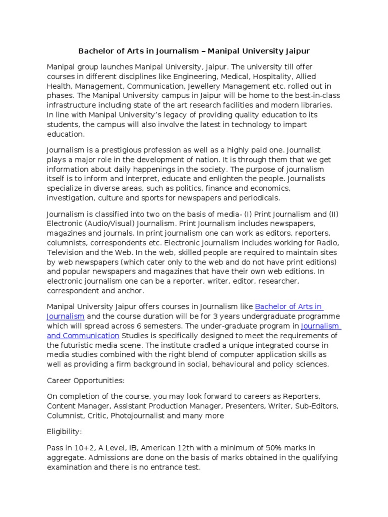 Bachelor of Arts in Journalism | PDF | Journalism | Newspapers