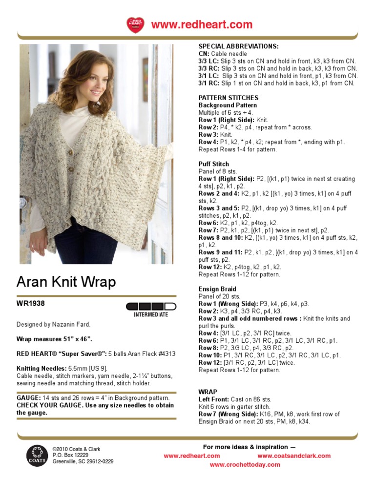 Aran Knit Wrap | PDF | Knitting | Sewing
