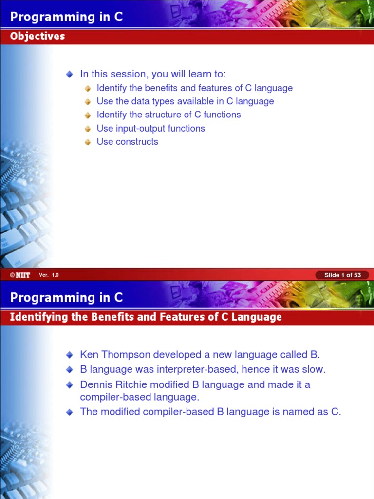 Programming In C In This Session You Will Learn To Pdf C Programming Language Integer