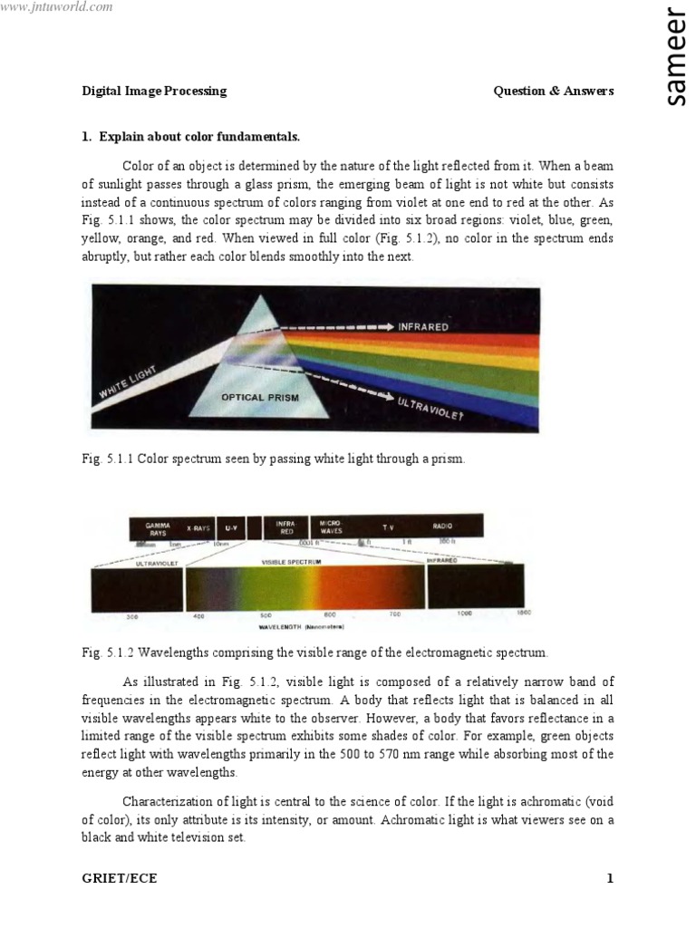 Digital Image Processing Question & Answers | PDF | Rgb Color Model | Color