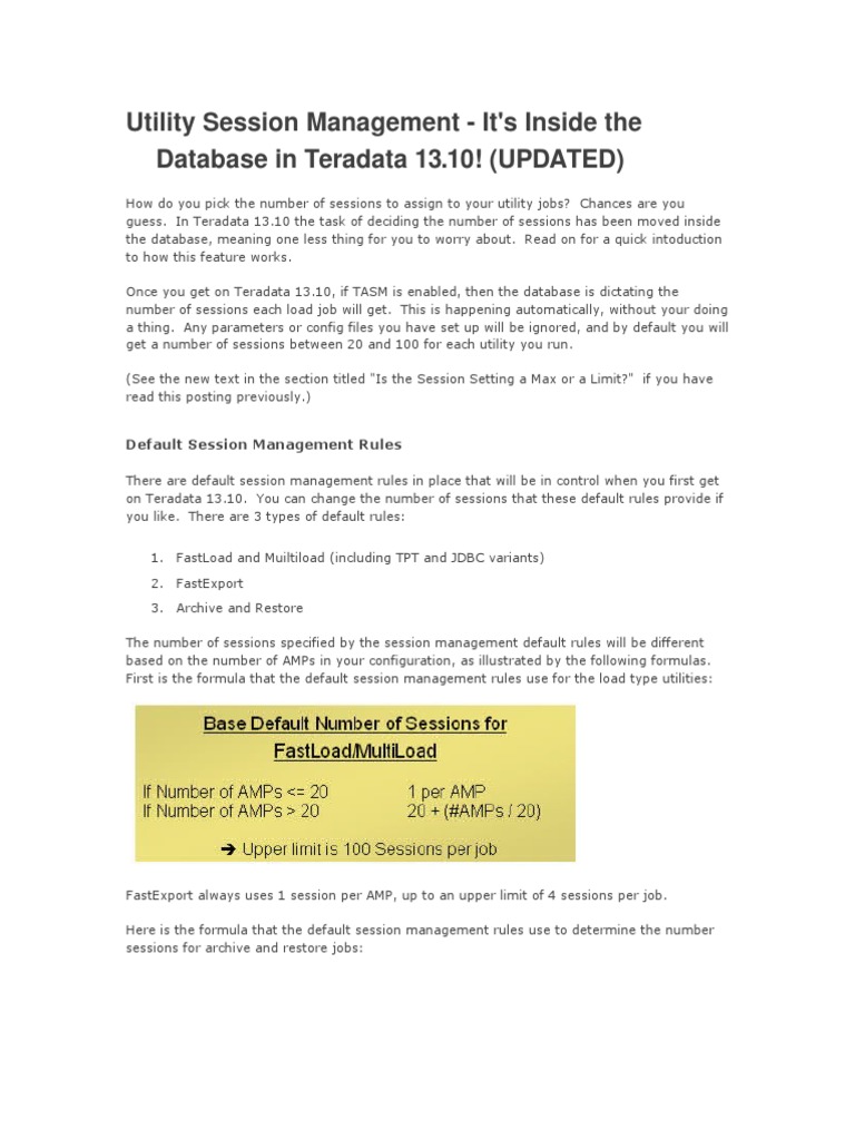 Teradata 13.10 Utility Session Management | PDF | Software Engineering ...