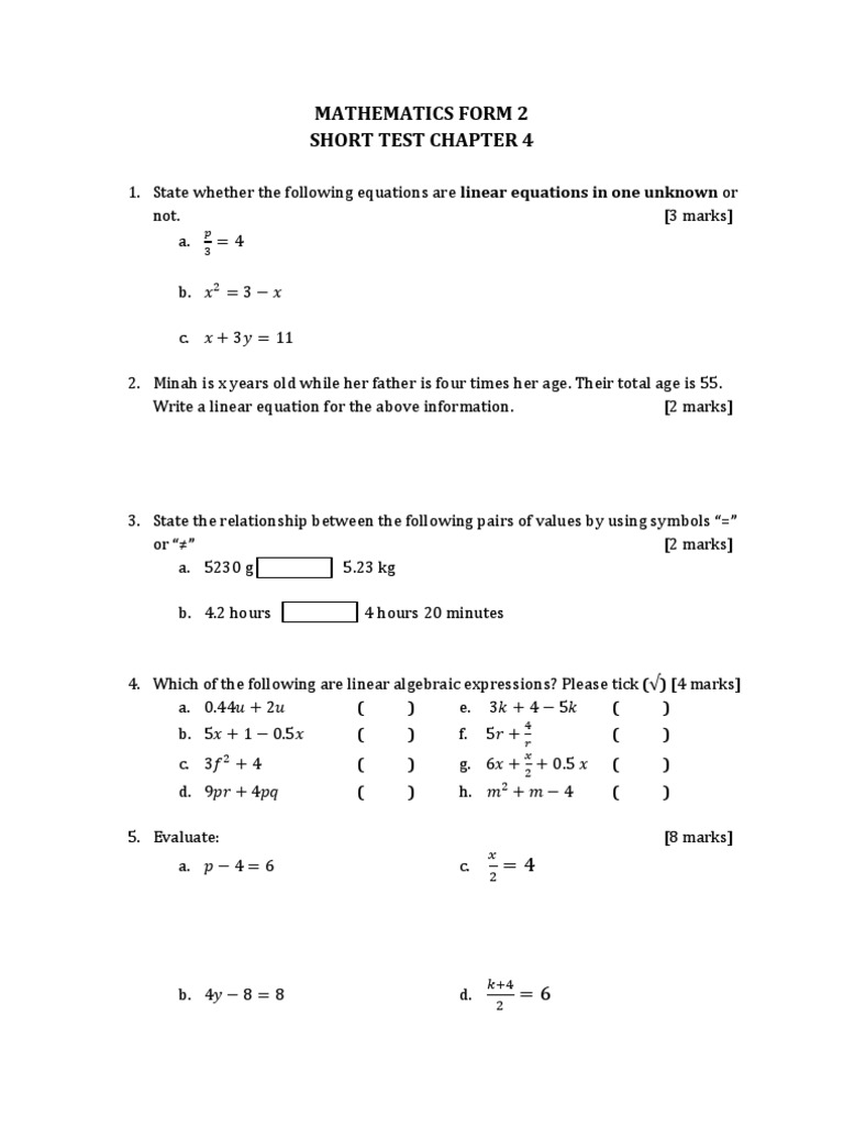 Mathematics Form 2 Short Test Chapter 4 | PDF | Computers