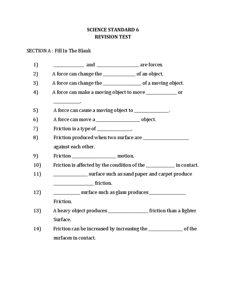 Science Standard 6 Revision Test | PDF