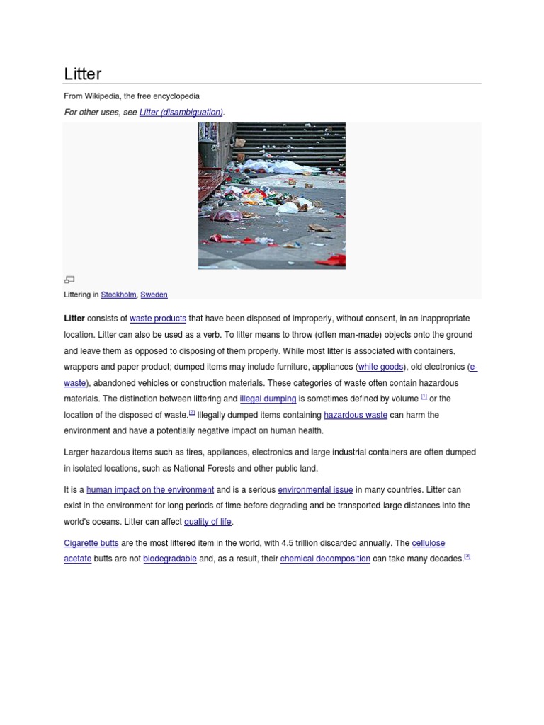 Litter: For Other Uses, See | PDF | Resource Conservation And Recovery ...