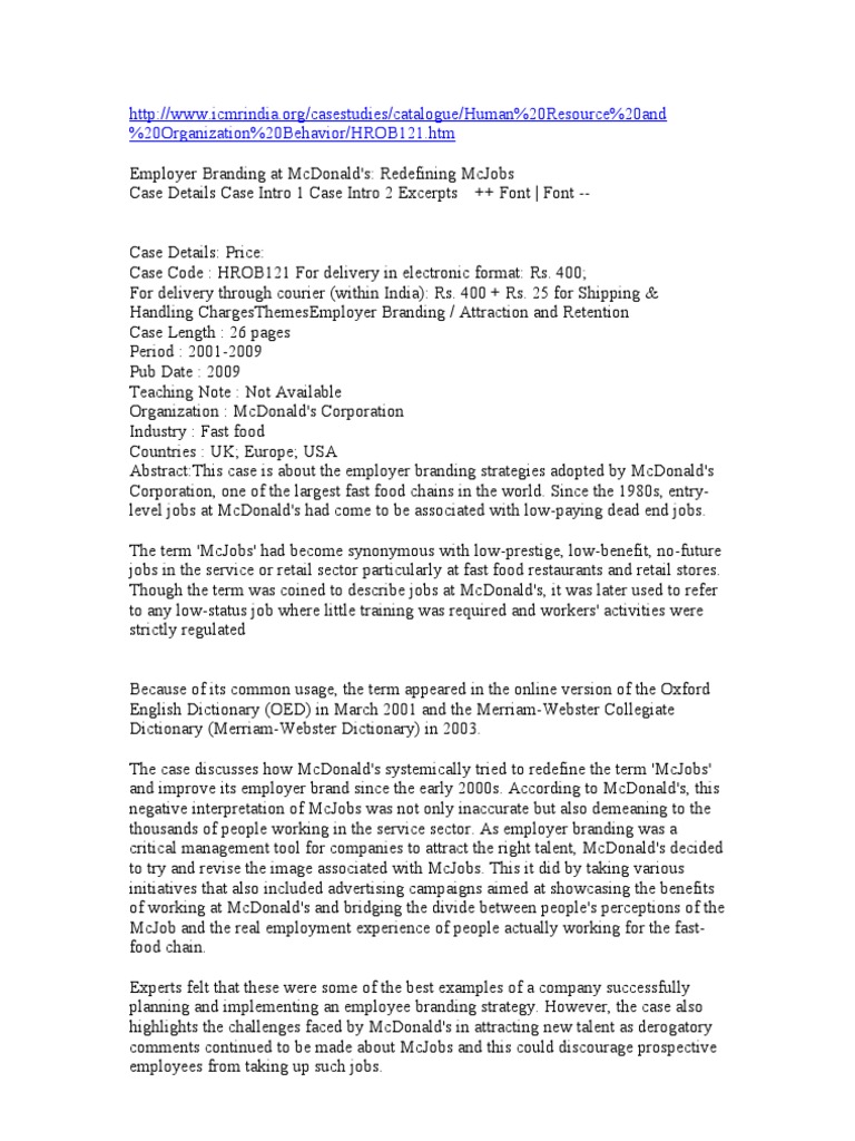 Redefining McJobs: McDonald's Successful Employer Branding Initiatives ...