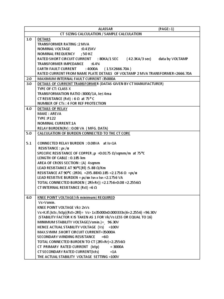 CT Sizing Calculation (Sample) - Areva Manual | PDF | Science ...