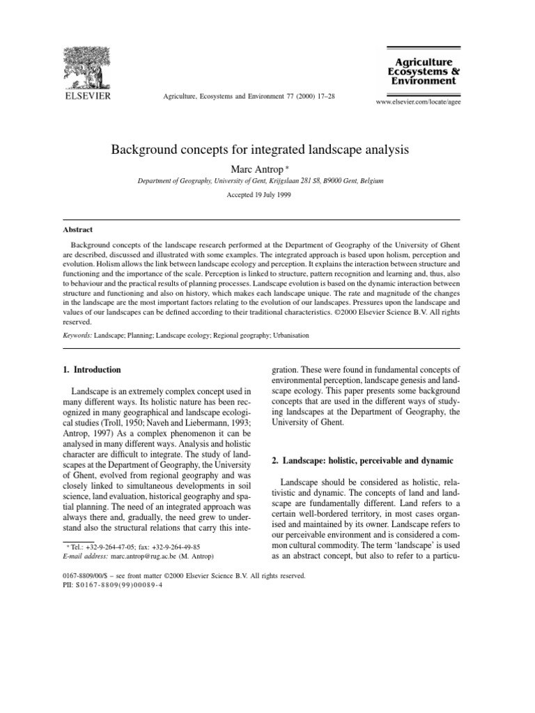 Background Concepts For Integrated Landscape Analysis: Marc Antrop ...