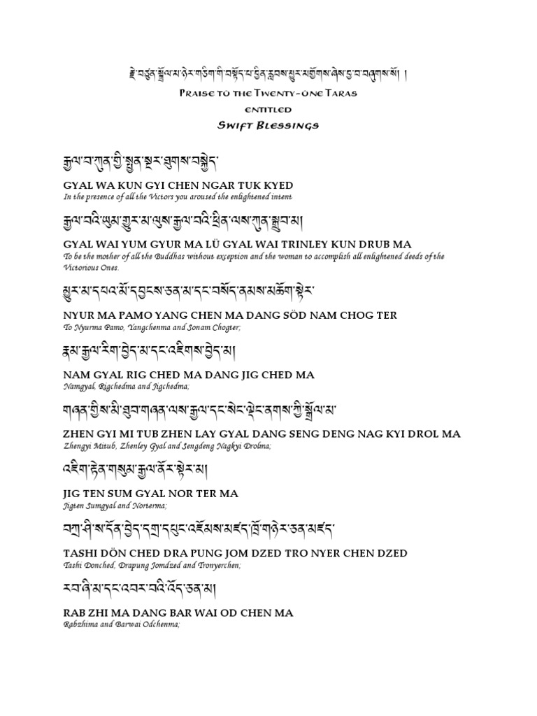 Abbreviated Praises To 21 Taras - Final | PDF | Indian Religions | Mysticism