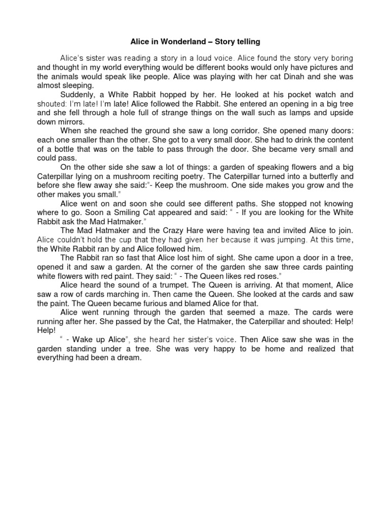 Alice in Wonderland - Story Telling | PDF | Alice's Adventures In ...