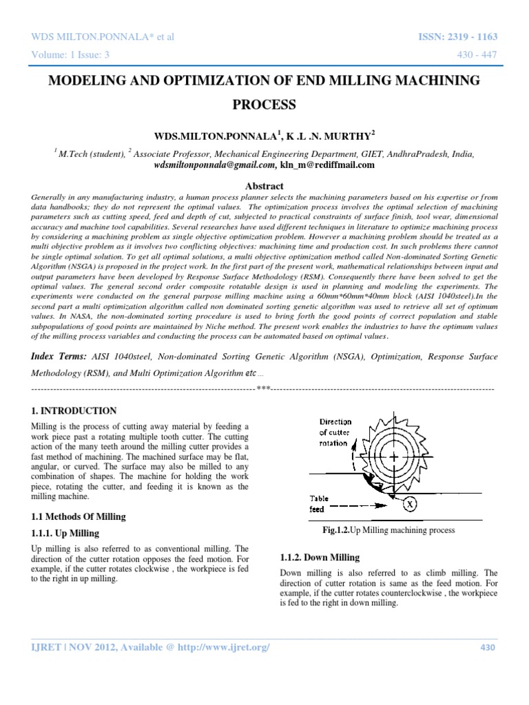 Modeling And Optimization Of End Milling Machining Process Pdf 9937