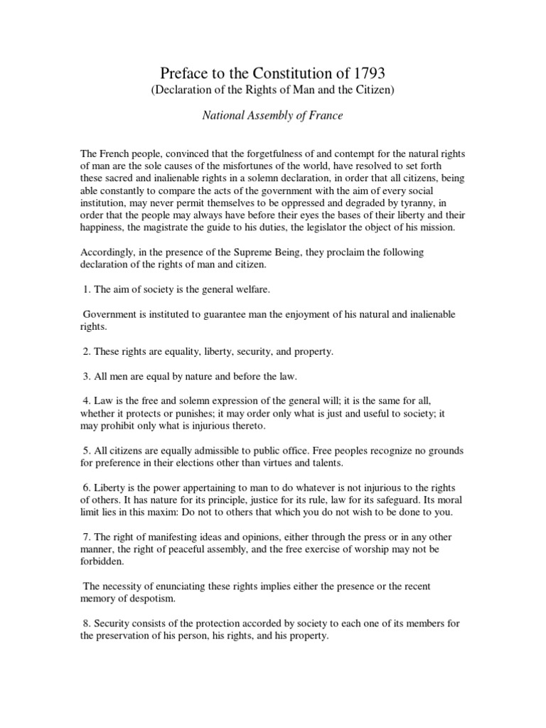Preface To The Constitution of 1793 | PDF | Natural And Legal Rights ...