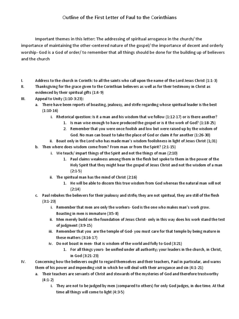 Outline of The First Letter of Paul To The Corinthians | PDF ...