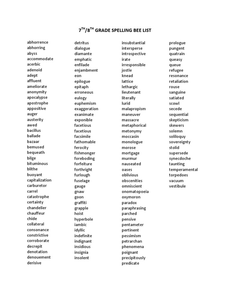 7th and 8th Grade Spelling Bee Words | PDF | Literary Techniques | Nature