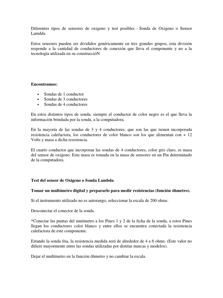Probar Sensor de Oxigeno | PDF | Resistencia Eléctrica y Conductancia ...