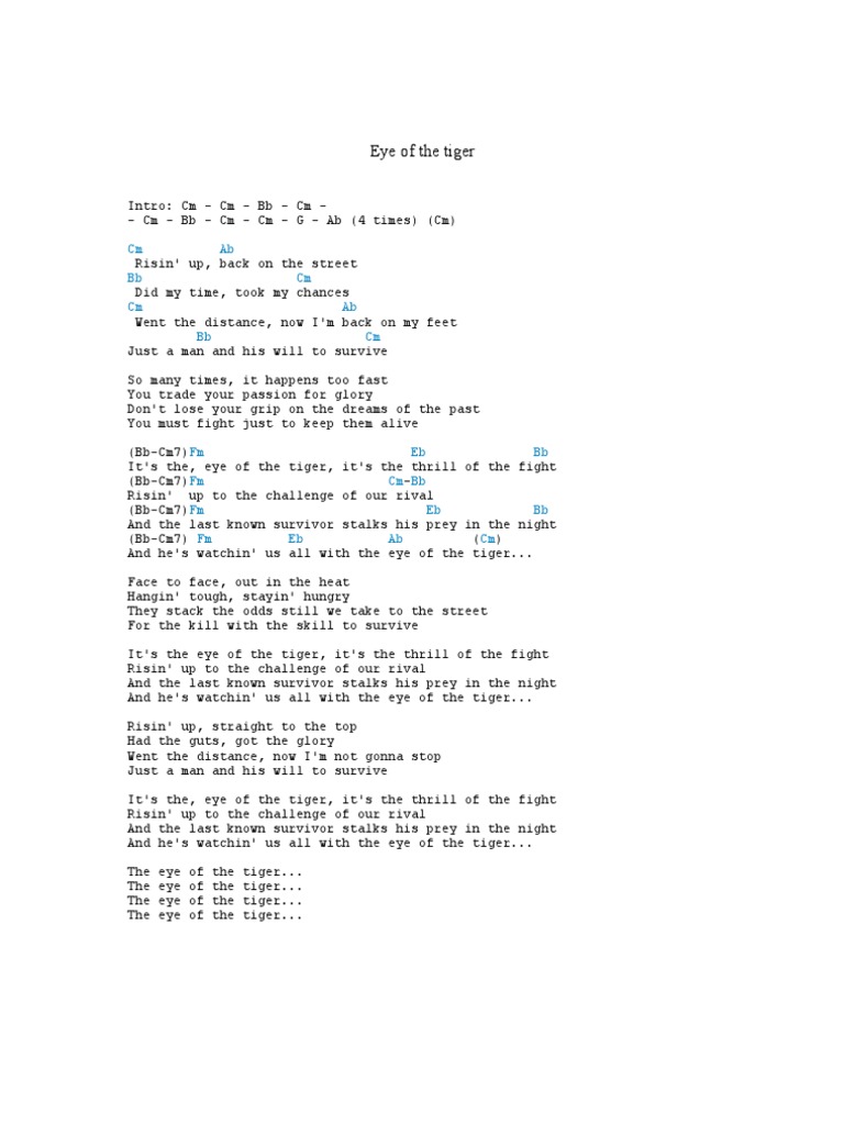 Eye of the Tiger Chords and Lyrics | PDF
