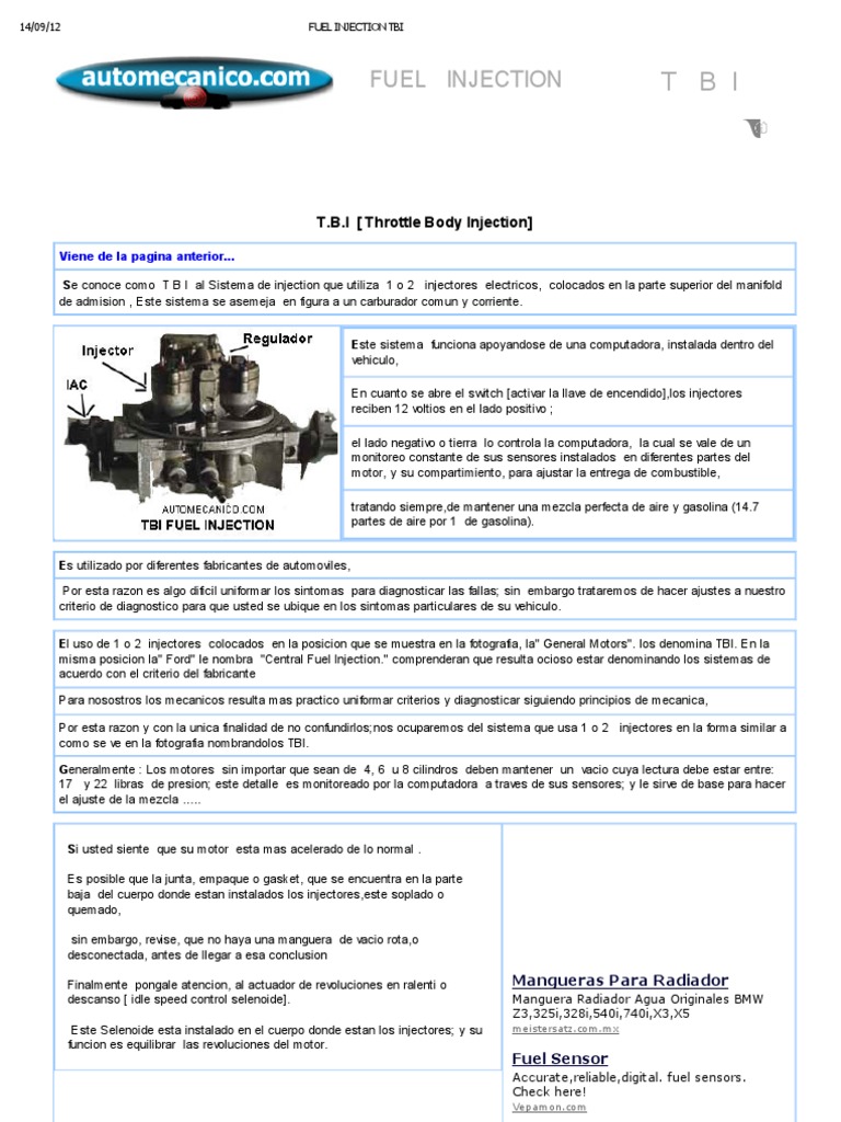 Sistema de Inyección TBI: Guía Práctica | PDF | Automóviles | Vehículo ...