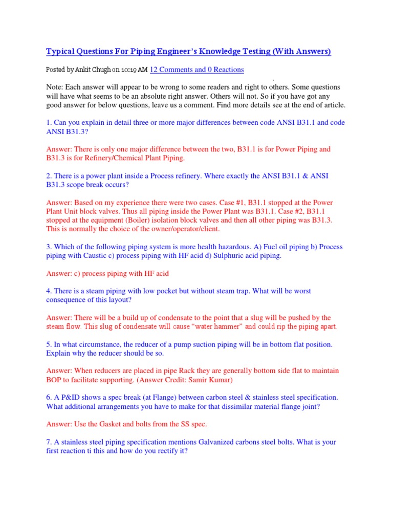 Typical Questions For Piping Engineer | PDF | Computer Aided Design ...