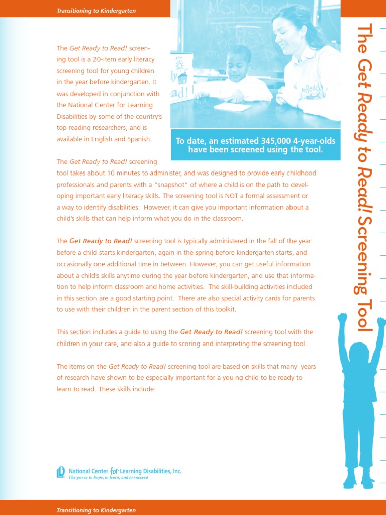 Get Ready to Read! Screening Tool Guide | PDF | Kindergarten | Reading ...