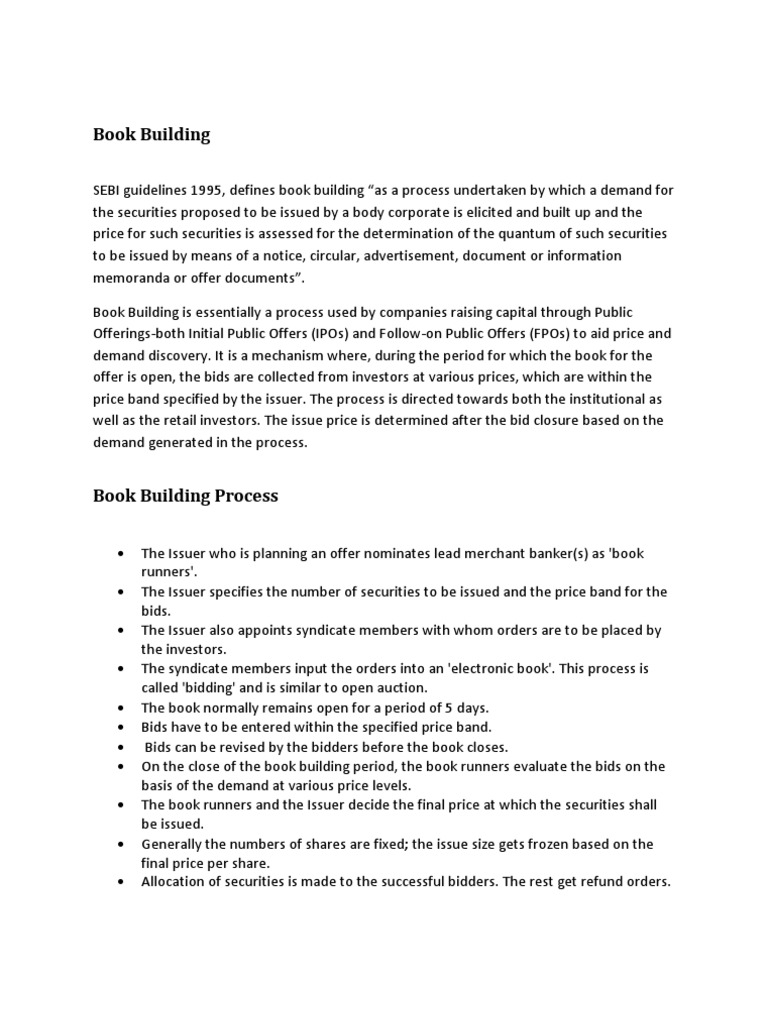 Book Building Process | PDF | Financial Markets | Financial Services