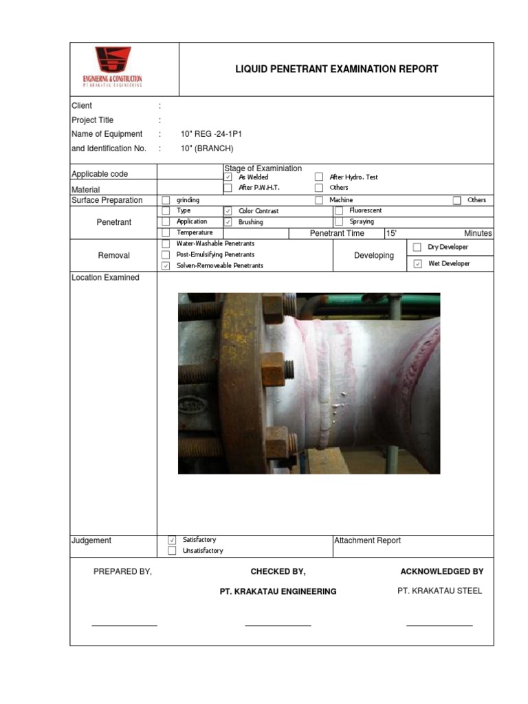 F-Liquid Penetran Exam Report Ke2 - Copy | Welding | Construction