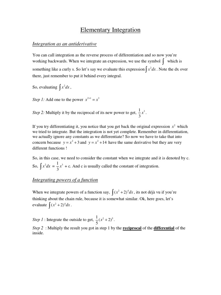 Elementary Integration | PDF | Integral | Derivative
