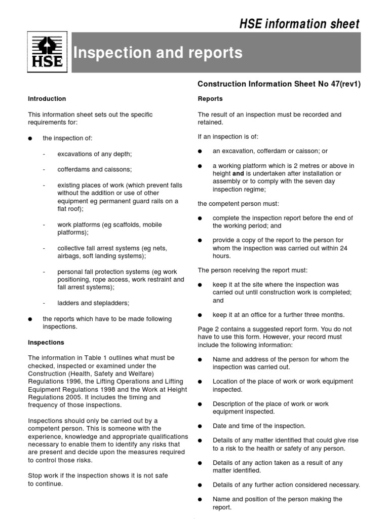 Hse Inspection & Report | PDF | Scaffolding | Risk