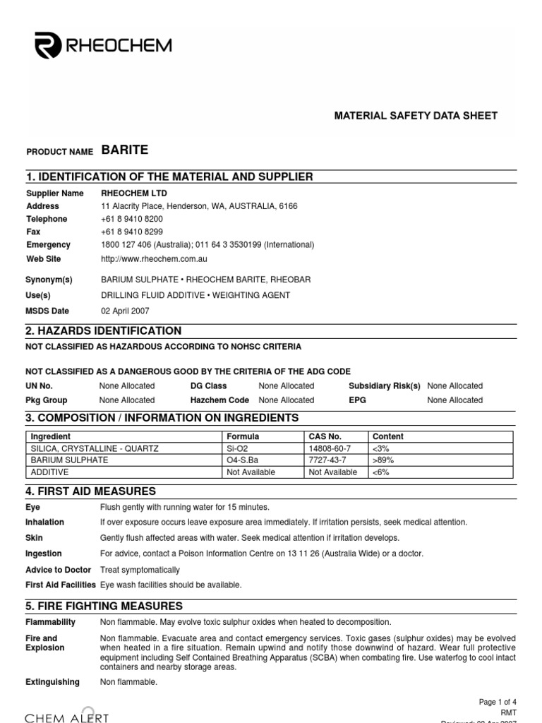 Barite (Barium Sulfate) | PDF | Toxicity | Silicon Dioxide