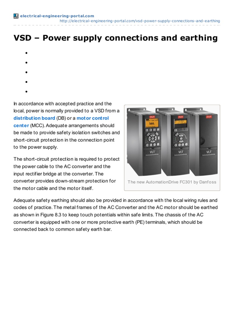 VSD Power Supply Connections and Earthing | PDF | Cable | Power Supply