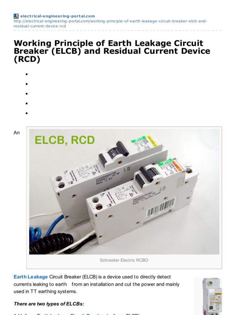 Principle of Earth Leakage Circuit Breaker ELCB and Residual Current Device RCD | PDF | Inductor ...