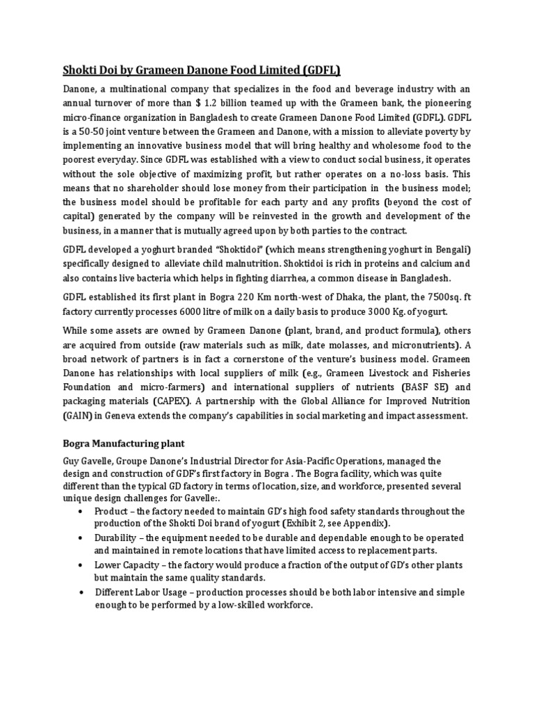 Shokti Doi: Grameen Danone's Nutritional Yogurt Initiative | PDF ...