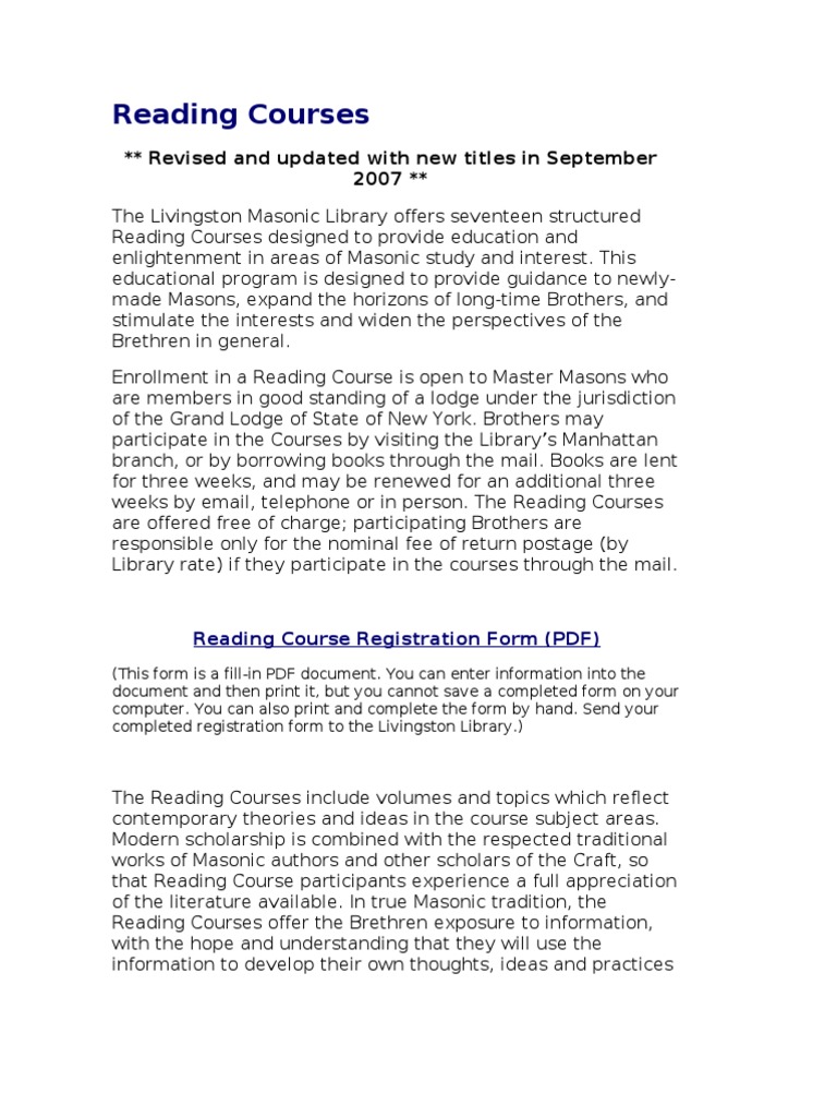 Masonic Reading Courses Overview | PDF | Freemasonry | Masonic Lodge